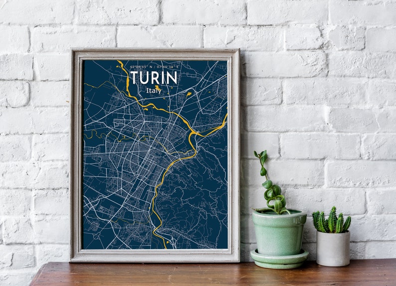 Turin Blue Map Poster Turin City Blue Map Poster Turin City | Etsy