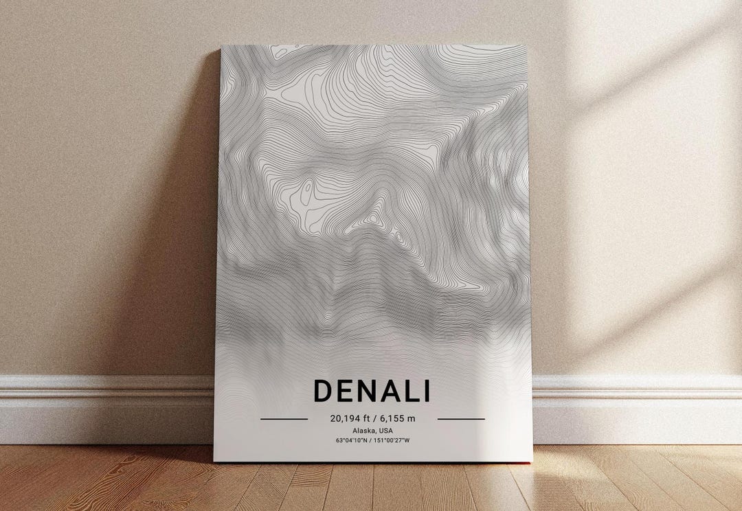 Denali Print - Custom Mountain - Your Choice - Elevation Topography ...