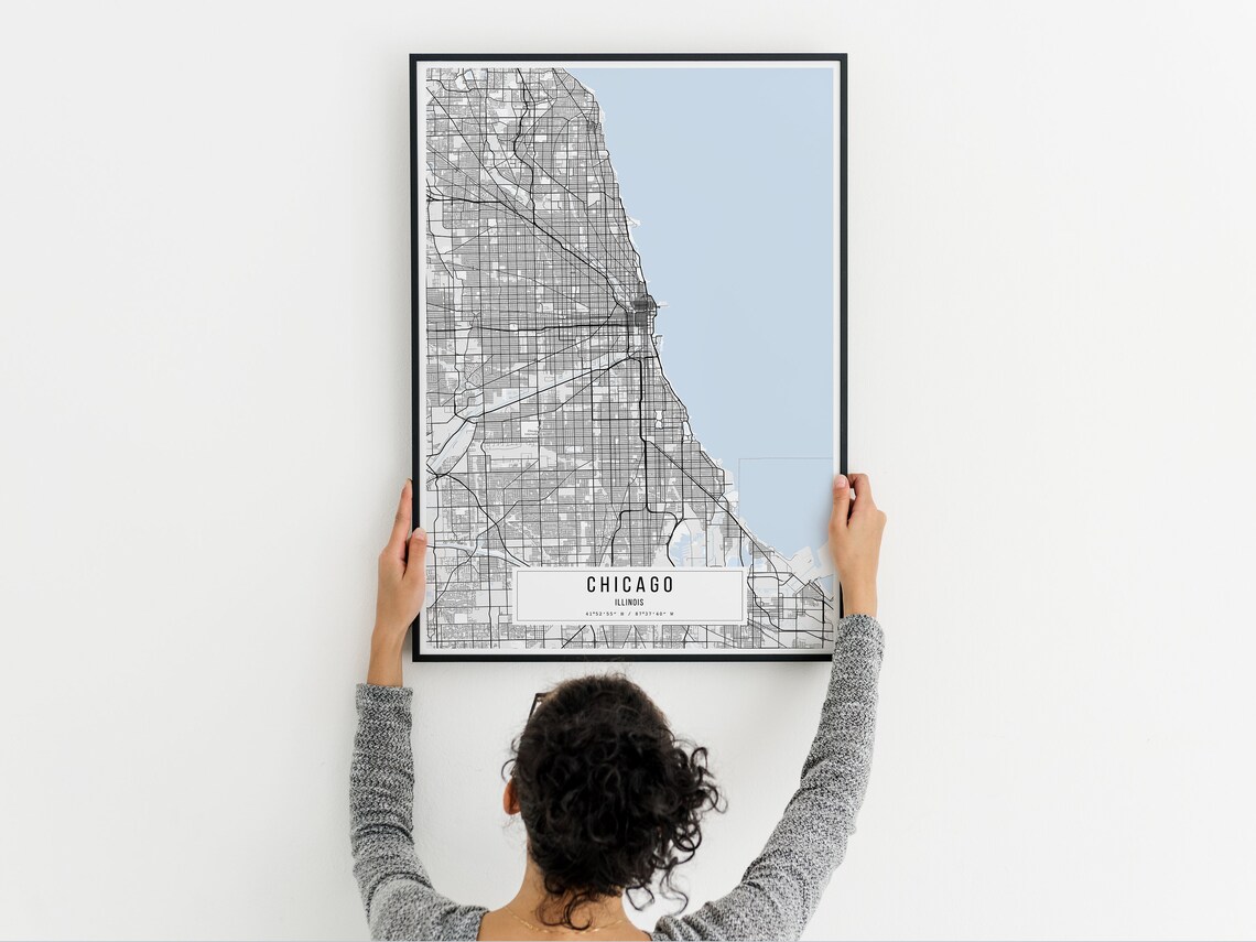 Chicago Map Poster Chicago City White Map Poster Chicago - Etsy