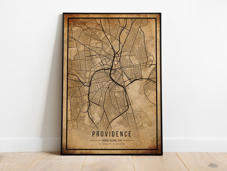 Providence Vintage Map Poster Providence Old Map Grunge | Etsy