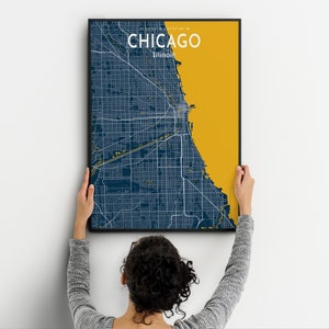 Chicago Blue Map Poster, Chicago City Blue Map Poster, Chicago City ...