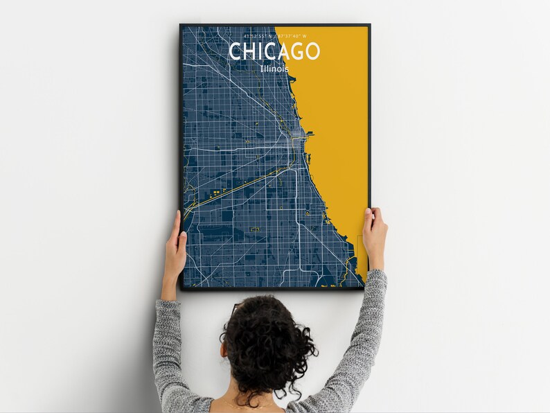 Chicago Blue Map Poster Chicago City Blue Map Poster Chicago | Etsy