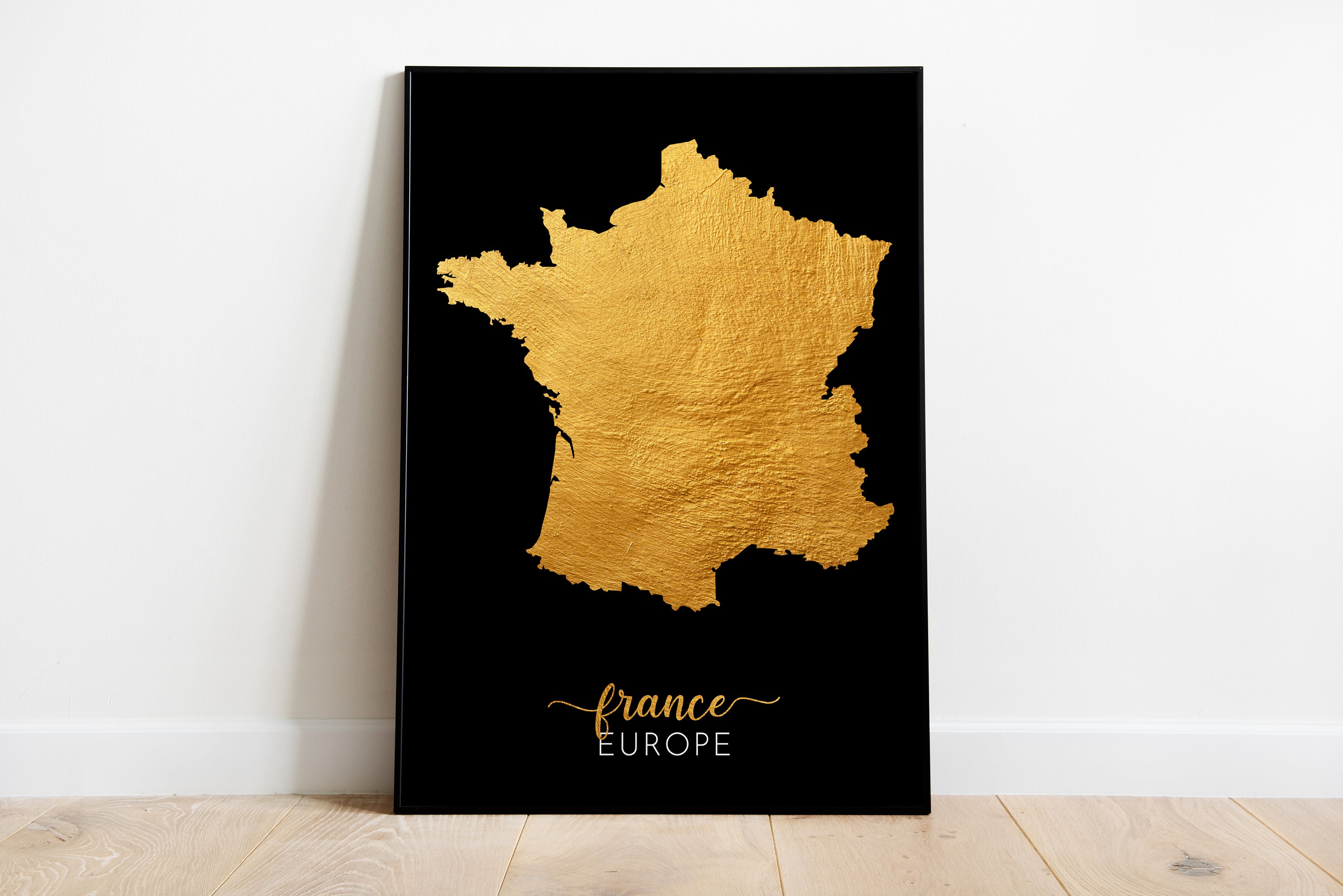 France Gold Map Poster, France Gold Black Map, Contemporary Wall Art ...