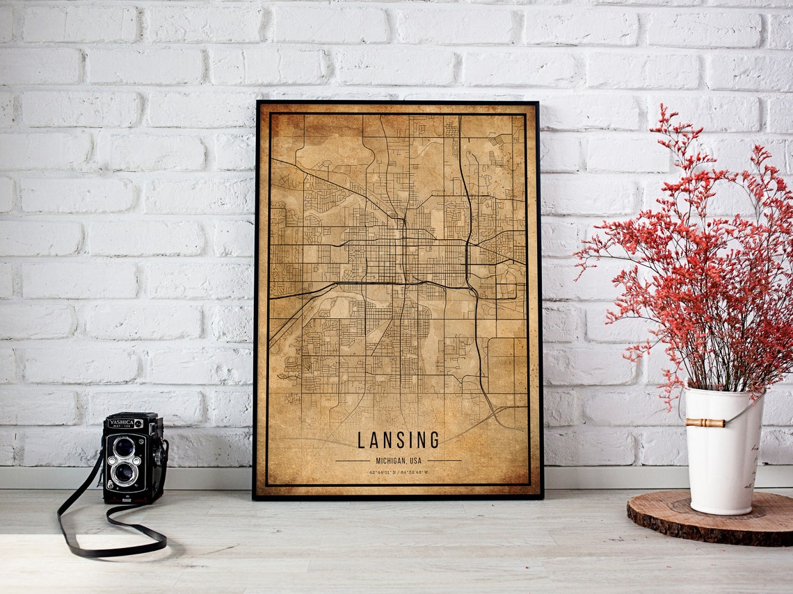 Lansing Vintage Map Poster Lansing Old Map Grunge Lansing - Etsy