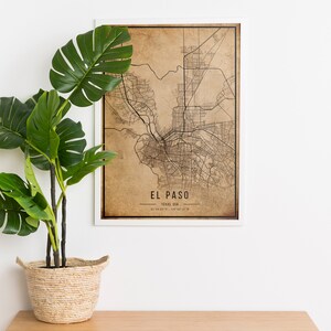 El Paso Vintage Map Poster, El Paso Old Map, Grunge El Paso Map, Texas ...
