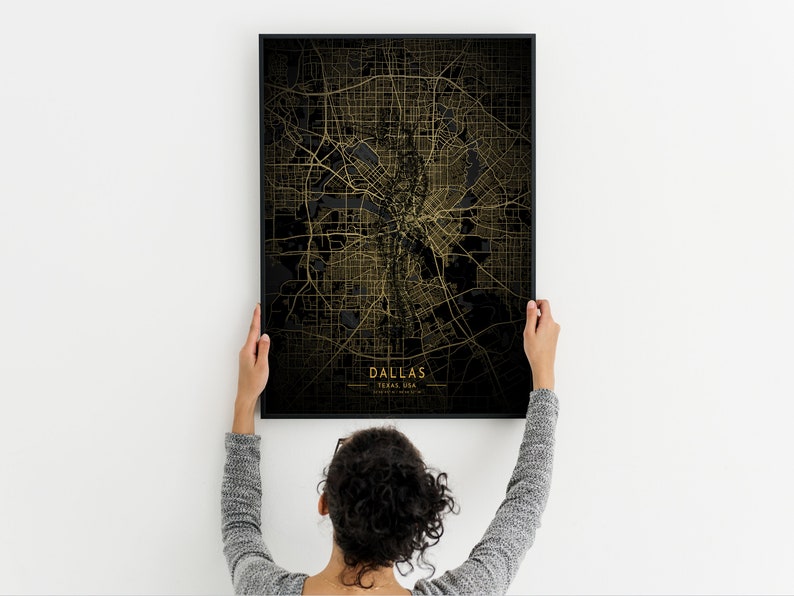 Dallas Gold Map Poster Dallas Black Gold Map Art Dallas City - Etsy