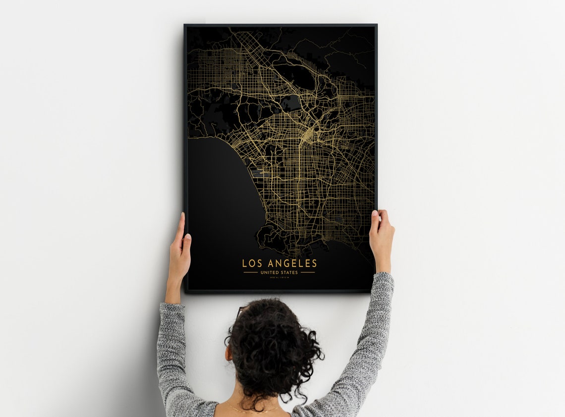 Los Angeles Map Poster Los Angeles Gold Map Poster Los - Etsy