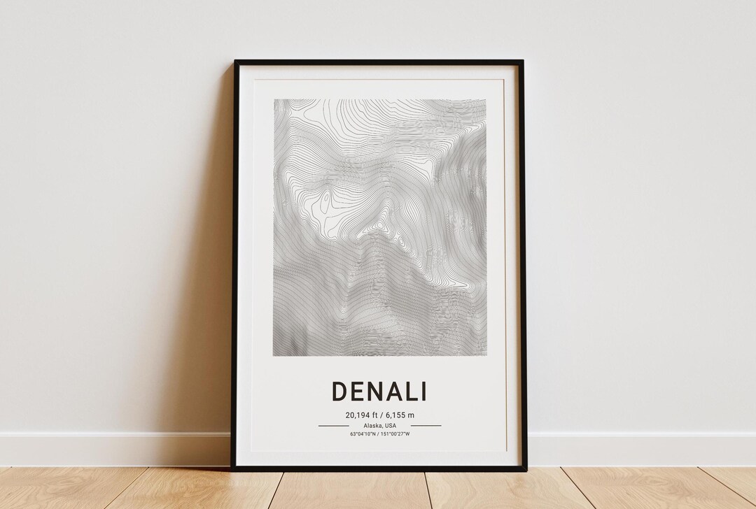 Denali South Peak Contour Map Art Print - Custom Topography Poster - Etsy