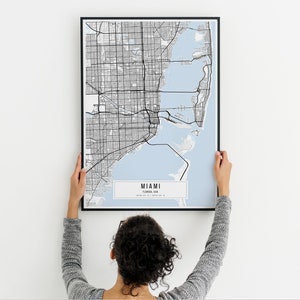 Miami White Map Poster, Miami Home Decor, Miami Classic Map Poster ...