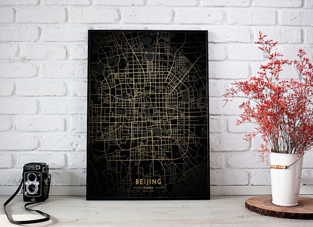 Beijing Map Poster, Beijing Gold Map Sign, Beijing City Map, Beijing ...
