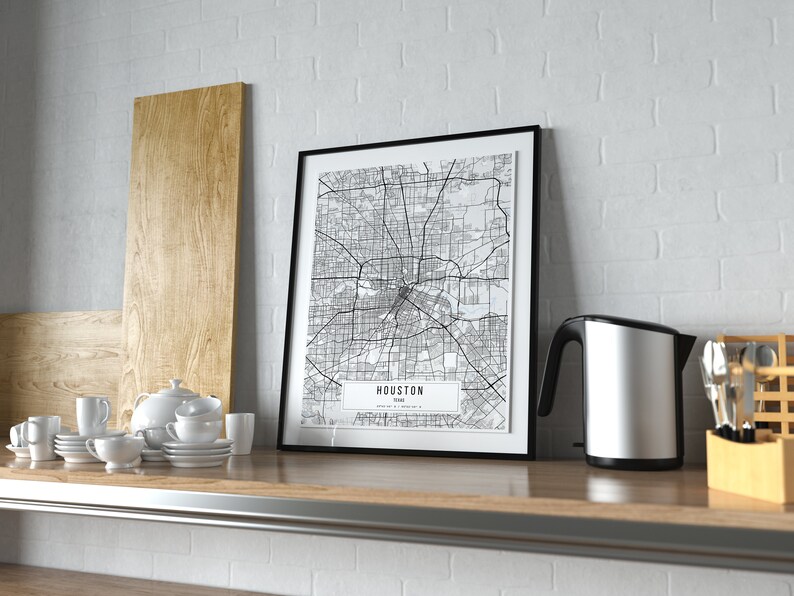 Houston Map Poster Houston City White Map Poster Houston - Etsy