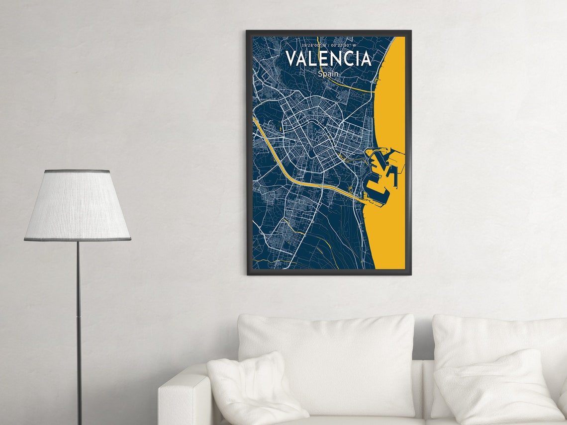 Valencia Blue Map Poster Valencia City Blue Map Poster - Etsy