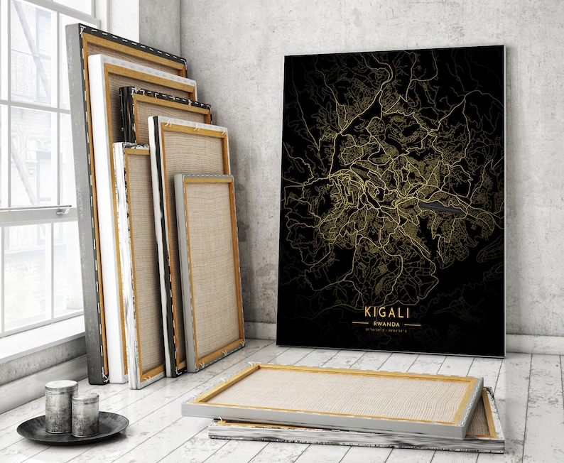 Kigali Map Poster Kigali City Gold Map Poster Kigali Canvas - Etsy