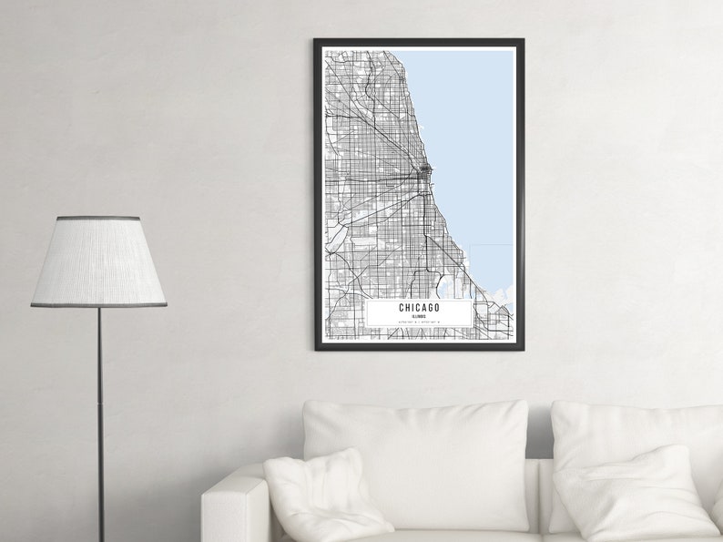 Chicago Map Poster Chicago City White Map Poster Chicago - Etsy