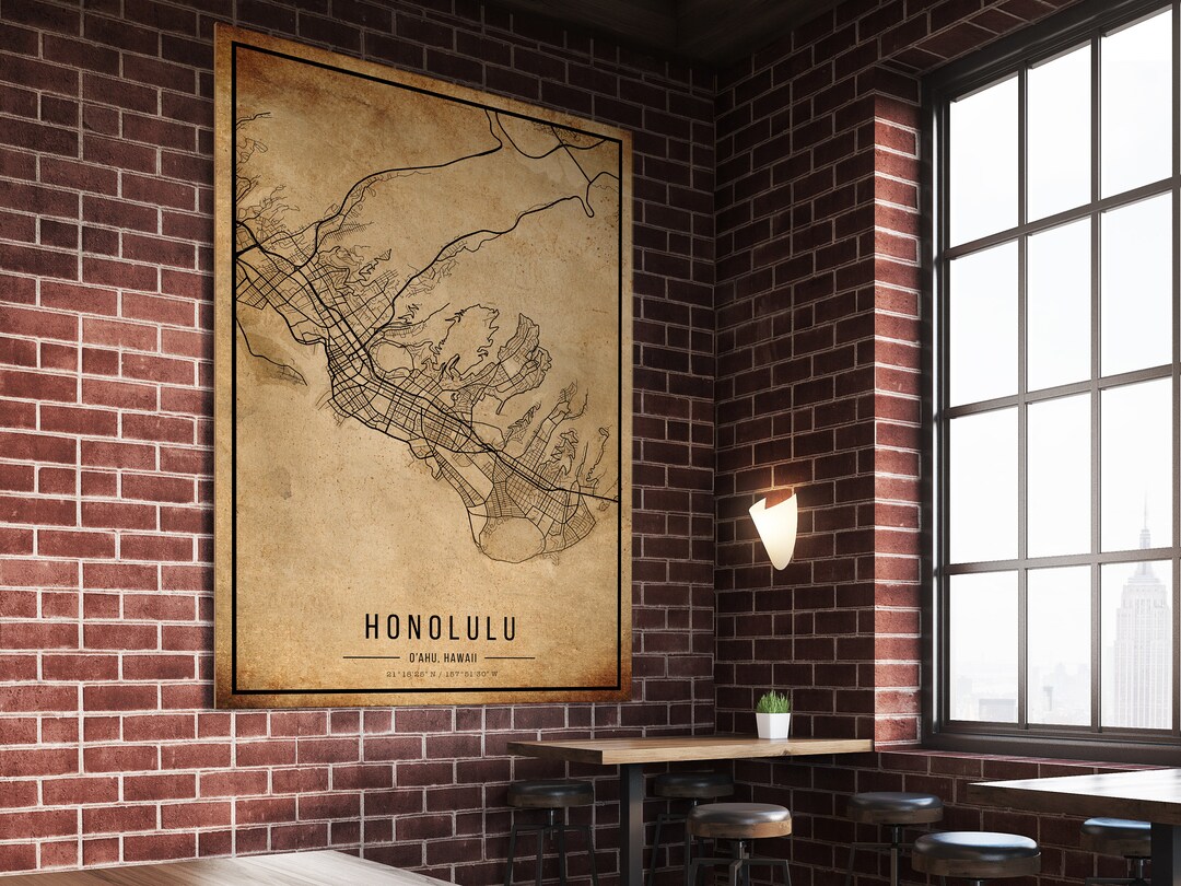 Honolulu Vintage Map Poster, Honolulu Old Map, Grunge Honolulu Map ...