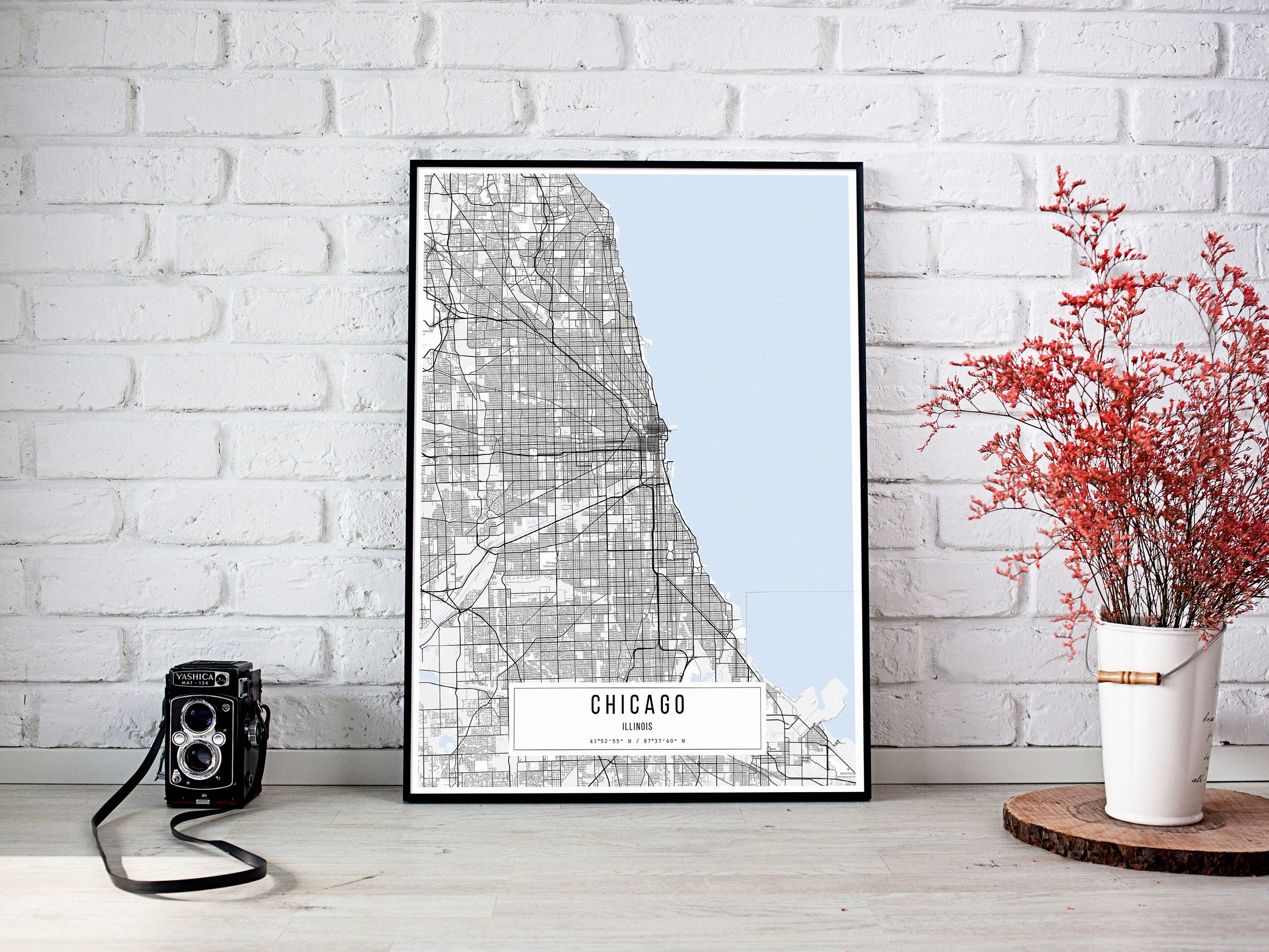 Chicago Map Poster Chicago City White Map Poster Chicago | Etsy