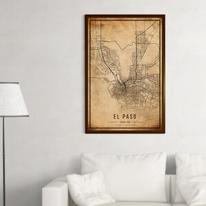 El Paso Vintage Map Poster, El Paso Old Map, Grunge El Paso Map, Texas ...
