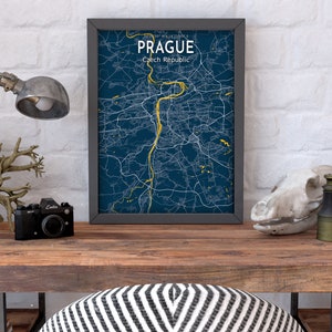 Prague Blue Map Poster, Prague City Blue Map Poster, Prague City Sign ...