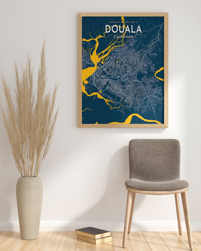 Douala Cameroon Map Poster: Blue City Art Print - Etsy