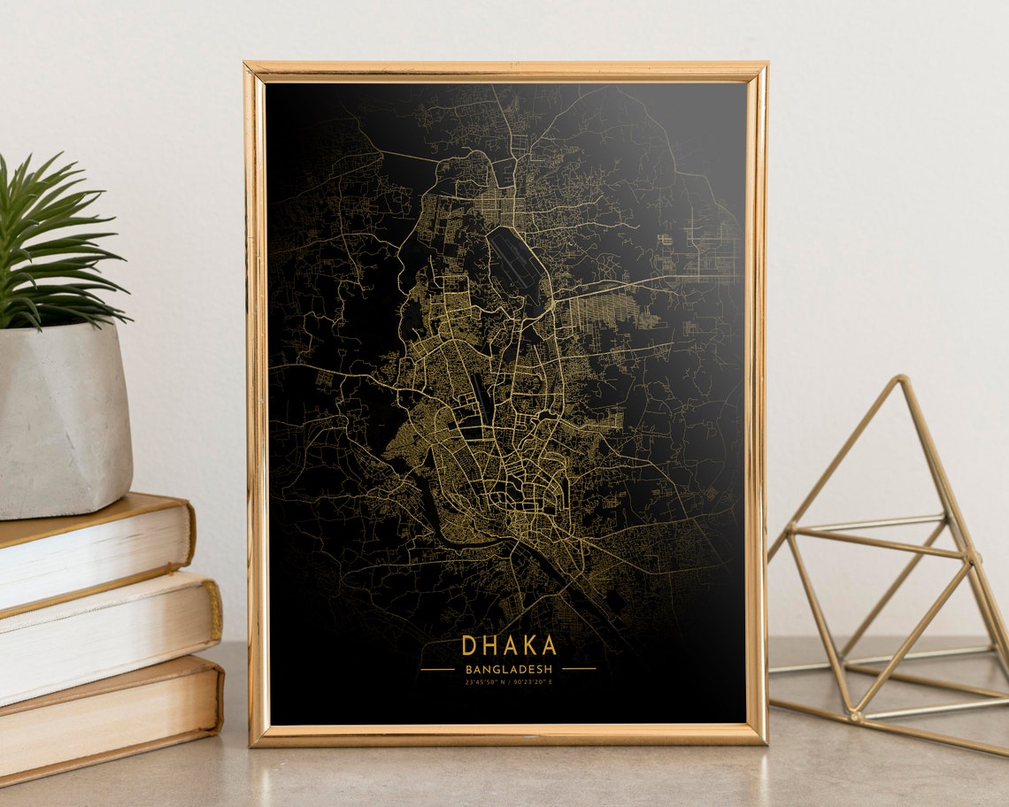 Dhaka Gold Map Poster Dhaka City Poster Dhaka Map Printable | Etsy