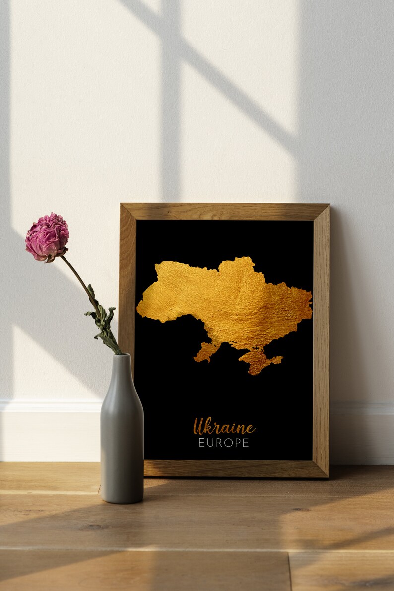 Ukraine Gold Map Art Poster - Etsy
