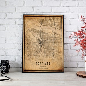 Portland Vintage Map Poster, Portland Old Map, Grunge Portland Map ...