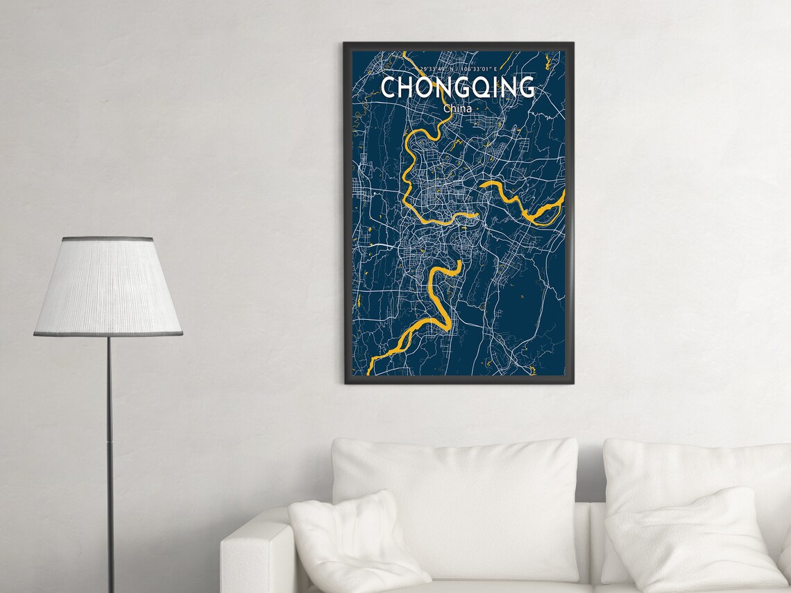 Chongqing Blue Map Poster Chongqing City Modern Map Print - Etsy