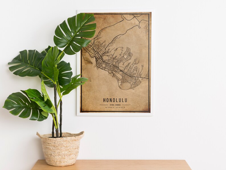 Honolulu Vintage Map Poster Honolulu Old Map Grunge Honolulu - Etsy
