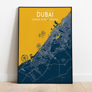 Dubai City Map Poster: Blue & Gold UAE Art Print - Etsy