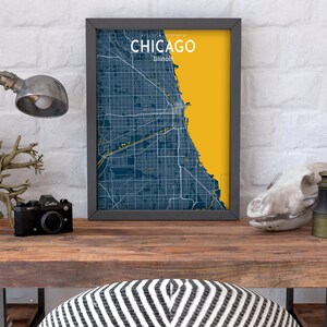 Chicago Blue Map Poster, Chicago City Blue Map Poster, Chicago City ...