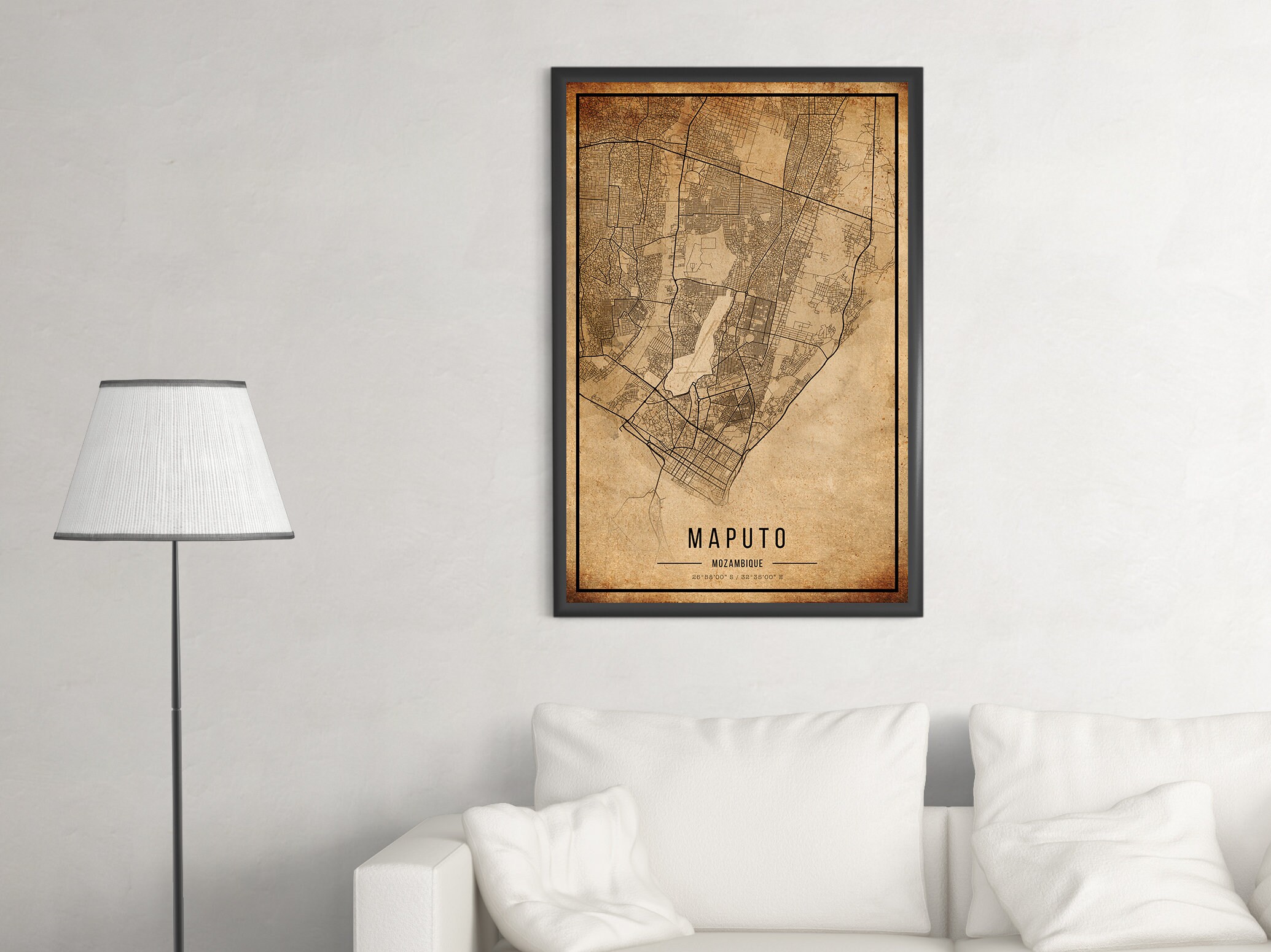 Maputo Vintage Map Poster Maputo Old Map Grunge Maputo Map - Etsy
