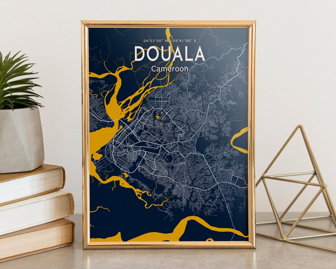 Douala Cameroon Map Poster: Blue City Art Print - Etsy