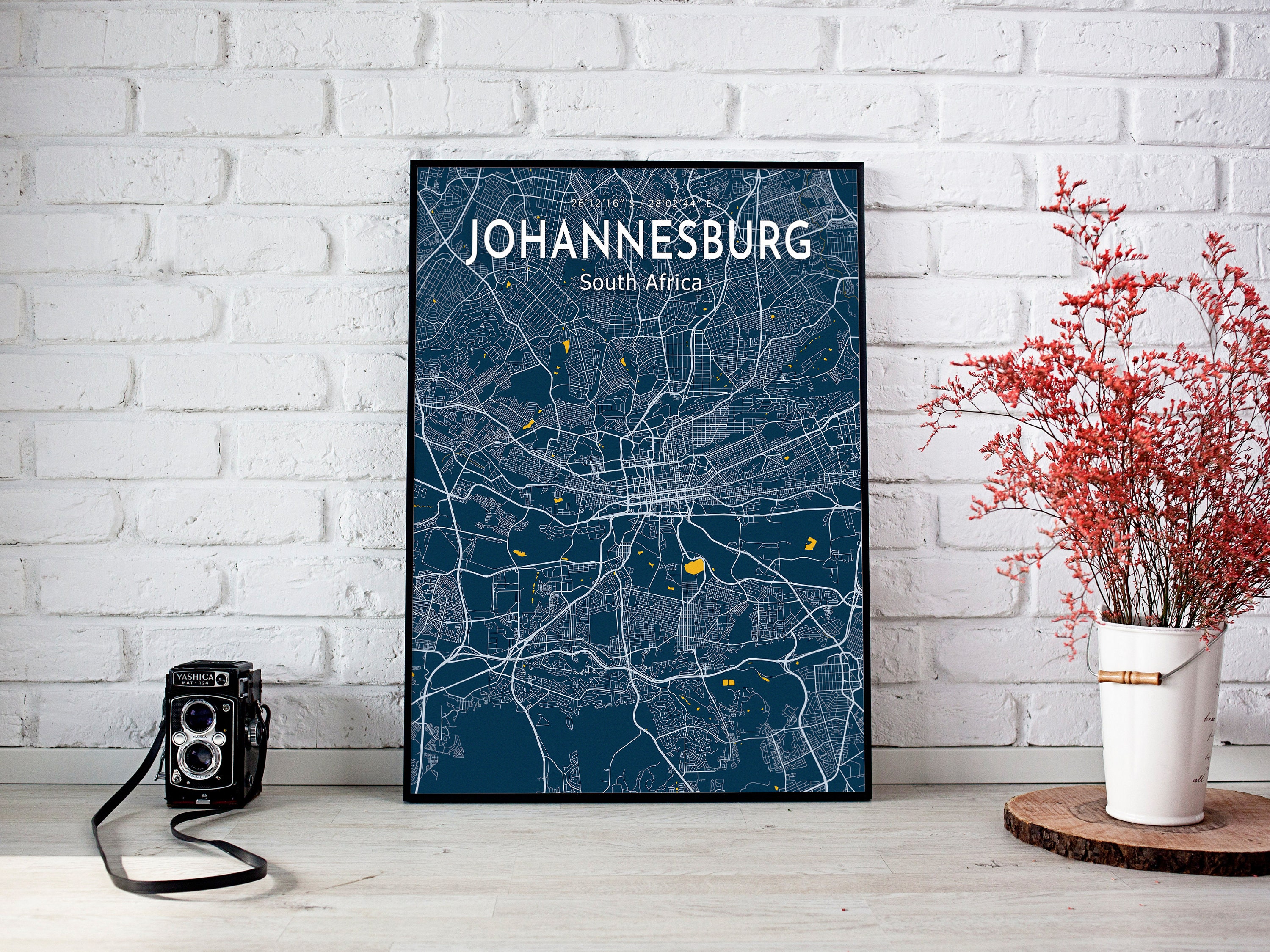 Johannesburg Blue Map Poster Johannesburg City Blue Map | Etsy