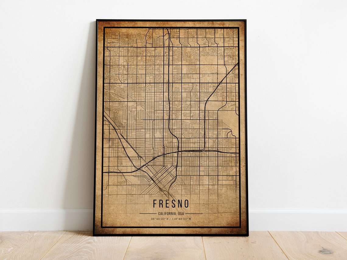 Fresno Vintage Map Poster Fresno Old Map Grunge Fresno Map - Etsy