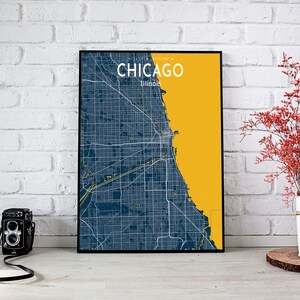 Chicago Blue Map Poster, Chicago City Blue Map Poster, Chicago City ...