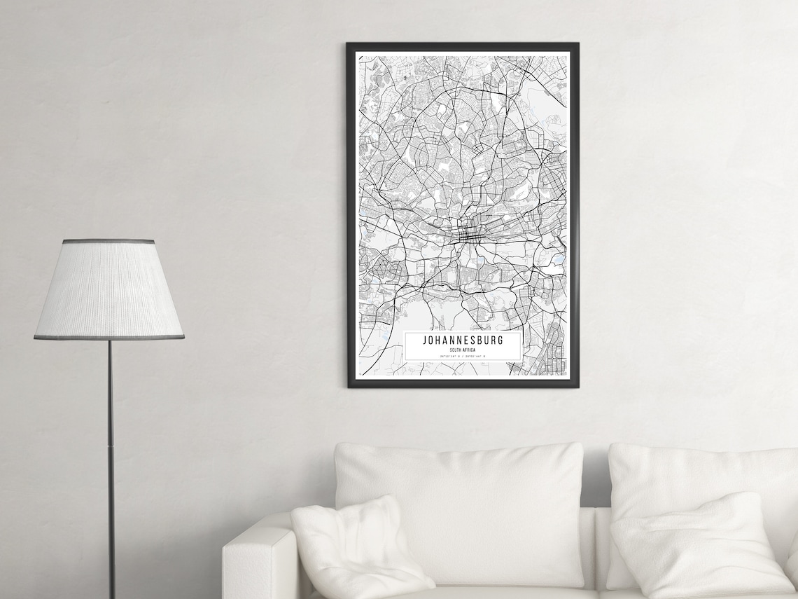 Johannesburg Map Poster Johannesburg City Map Poster | Etsy