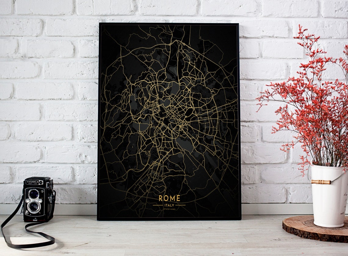 Rome Gold Map Poster Rome City Poster Rome Map Printable - Etsy