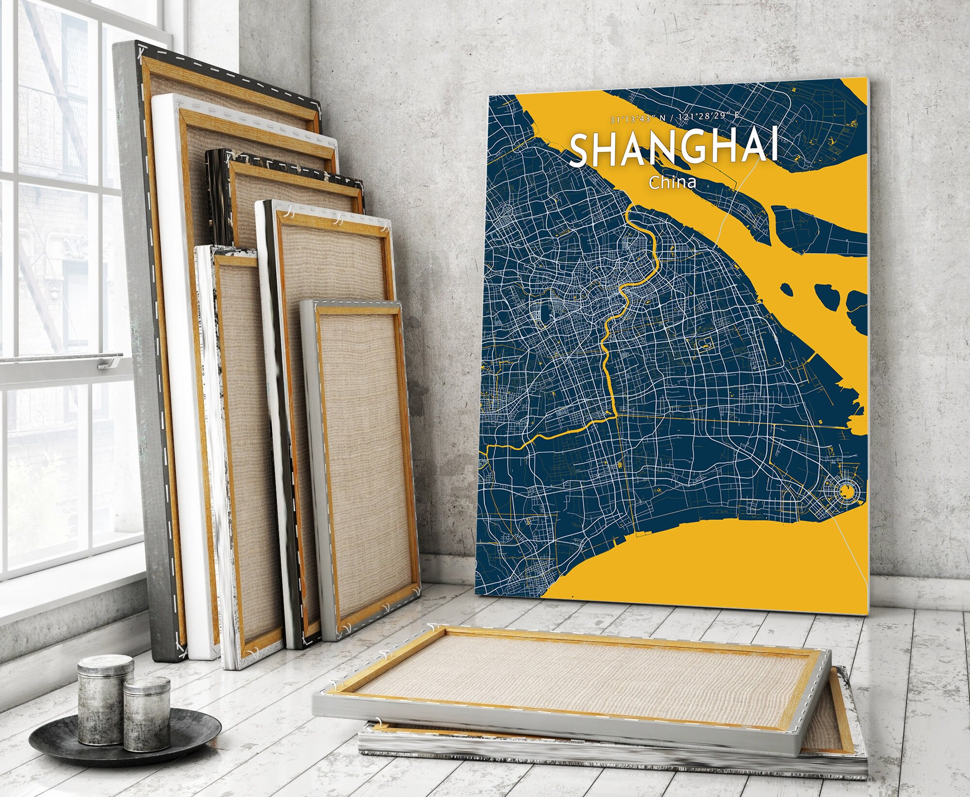 Shanghai Blue Map Poster Shanghai City Modern Map Print | Etsy