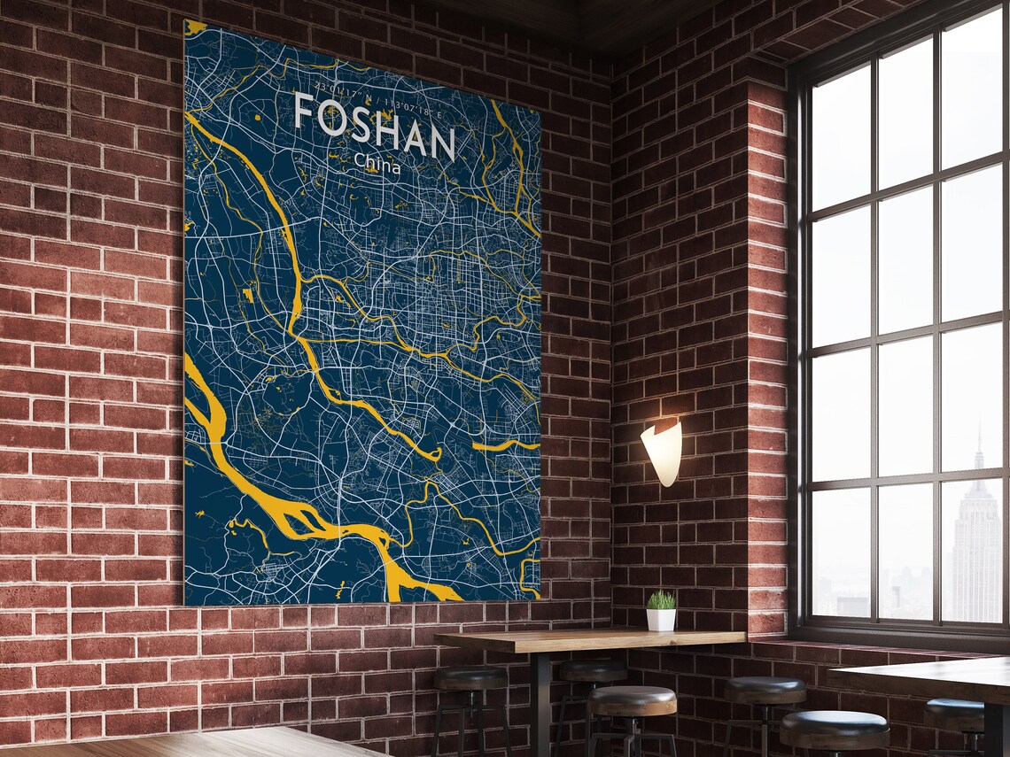 Foshan Blue Map Poster Foshan City Modern Map Print Foshan - Etsy