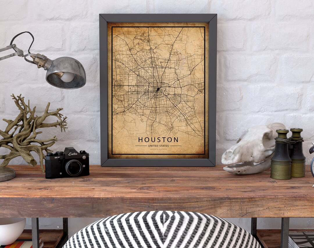 Houston Vintage Map Poster, Houston Old Map, Grunge Houston Map, Texas ...