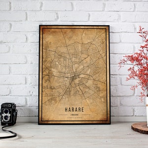 Harare Vintage Map Poster, Harare Old Map, Grunge Harare Map, Harare ...
