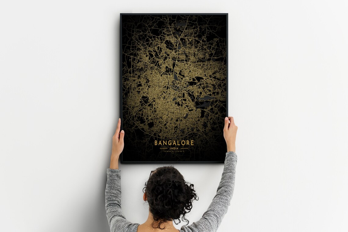 Bangalore India Map Poster: Gold & Black City Map Art - Etsy