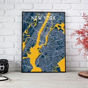 New York Map New York Map Poster New York Blue Map Poster New York City ...