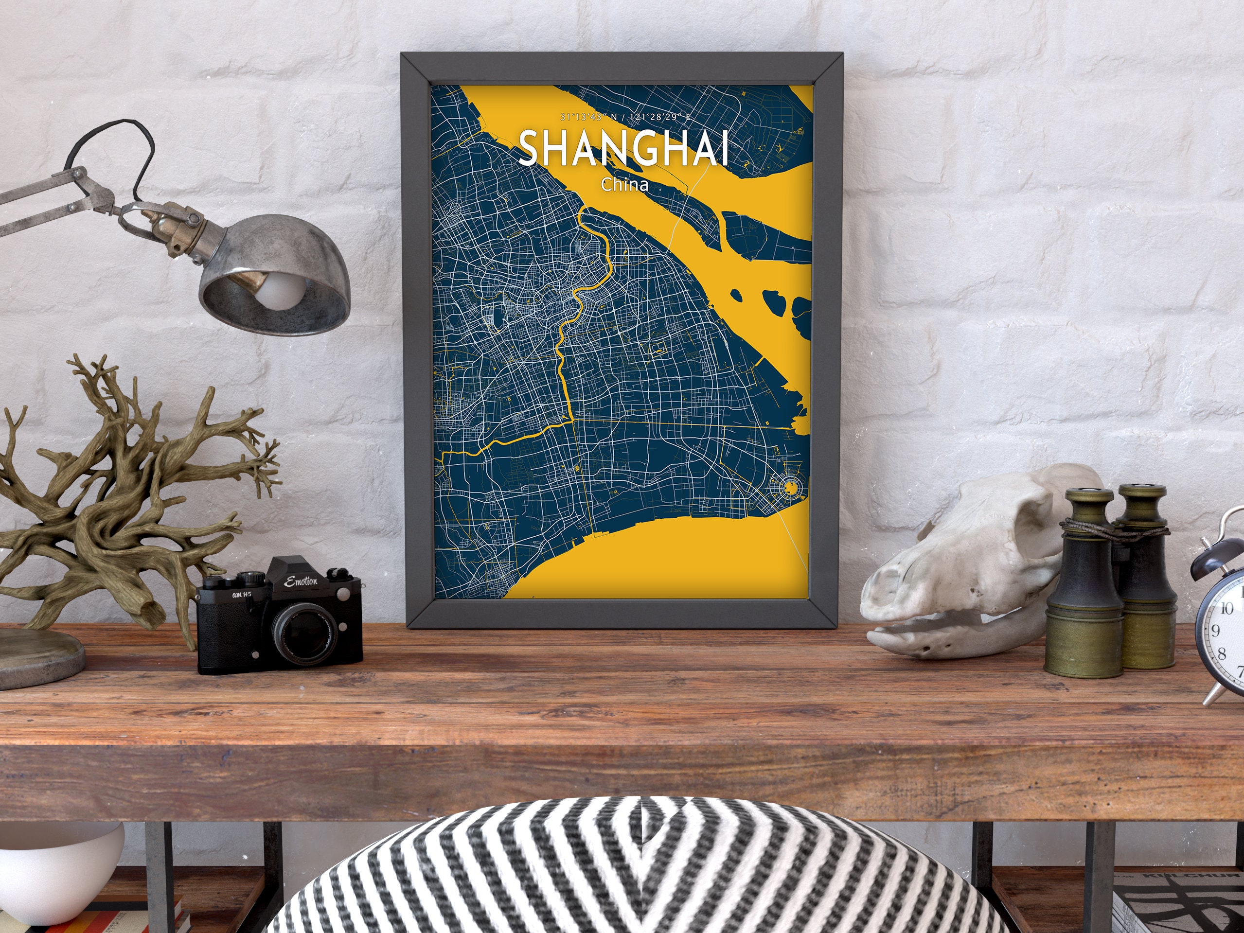 Shanghai Blue Map Poster Shanghai City Modern Map Print | Etsy