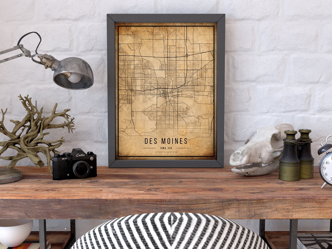 Des Moines Vintage Map Poster, Des Moines Old Map, Grunge Des Moines ...
