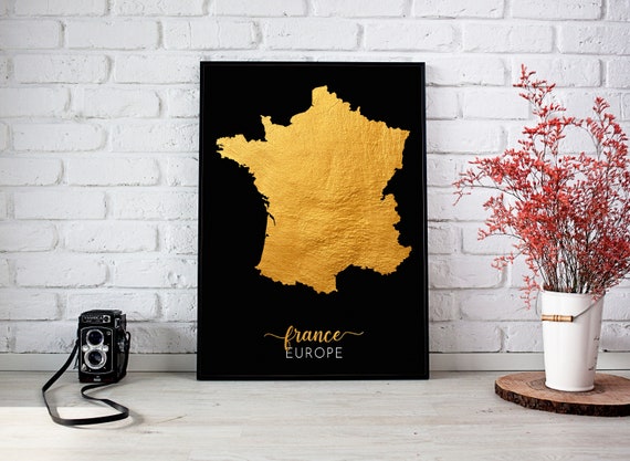 France Gold Map Poster France Gold Black Map Contemporary | Etsy