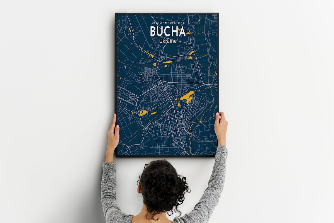 Bucha Blue Map Poster Bucha City Modern Map Print Bucha City | Etsy