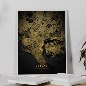 Karachi Map Poster, Karachi City Gold Map Poster, Karachi Canvas ...