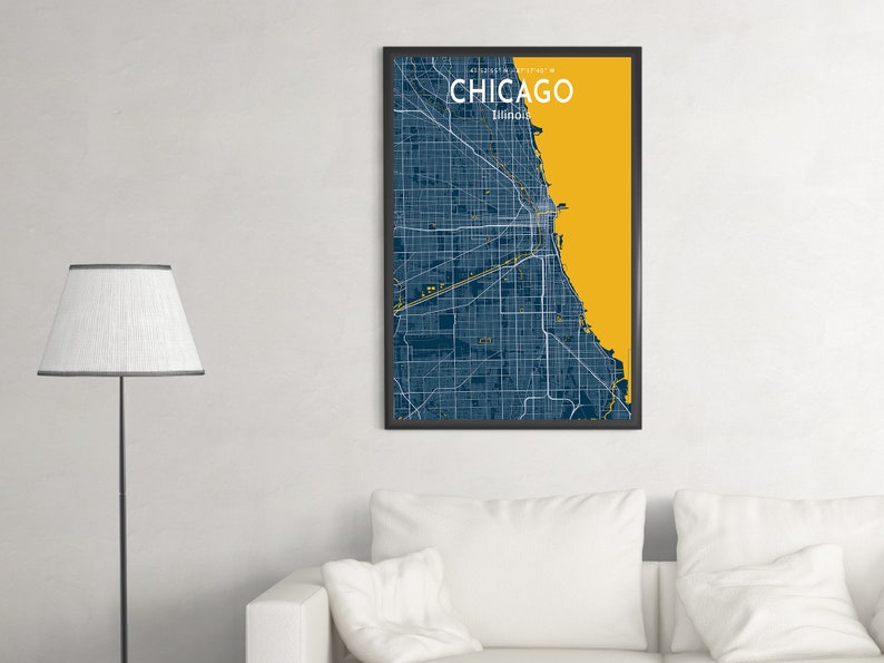 Chicago Blue Map Poster Chicago City Blue Map Poster Chicago | Etsy