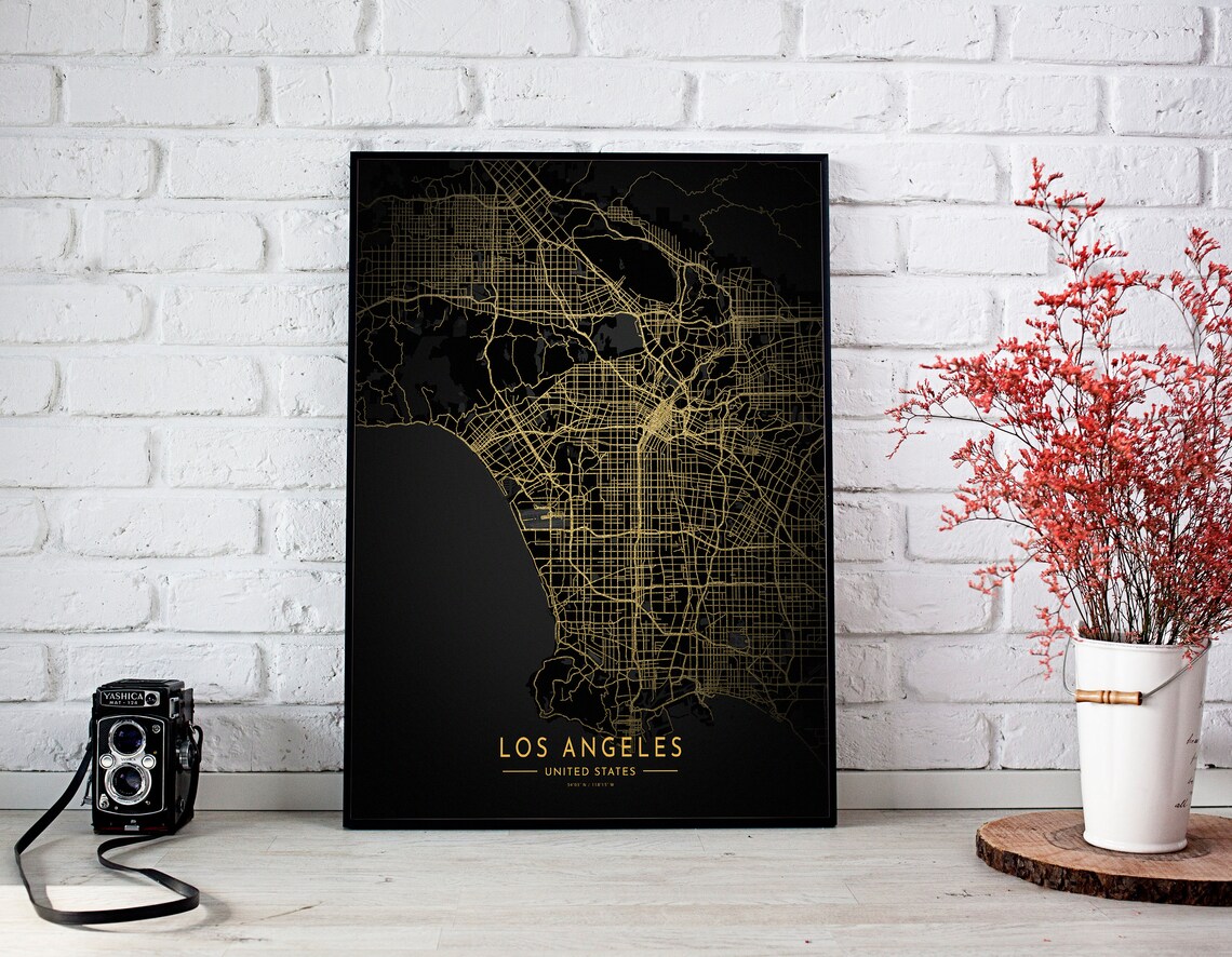 Los Angeles Map Poster Los Angeles Gold Map Poster Los - Etsy
